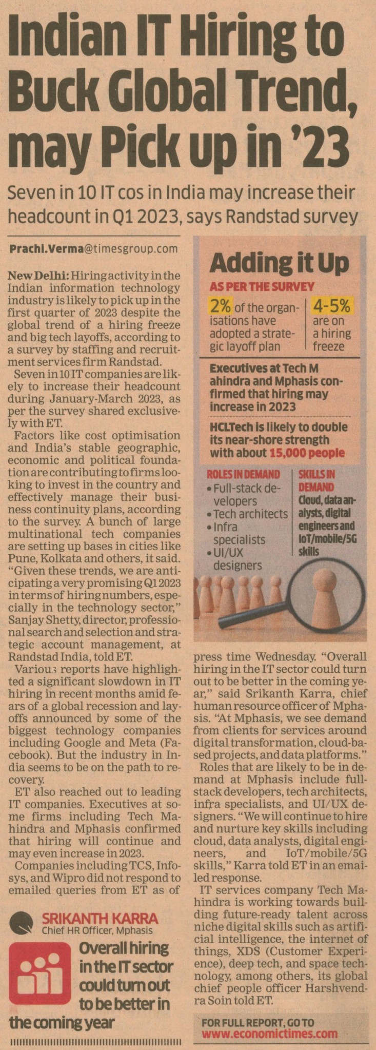 Mphasis | Indian It Hiring To Buck Global Trend, May Pick Up In 2023 ...